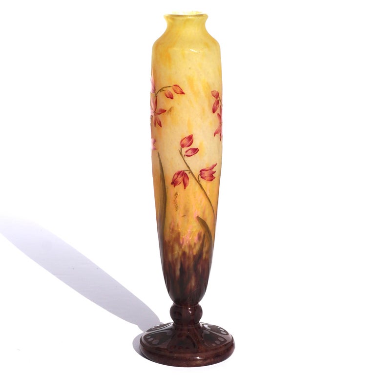 Daum Nancy Flower Enameled Cameo Art Nouveau Vase For Sale at 1stDibs