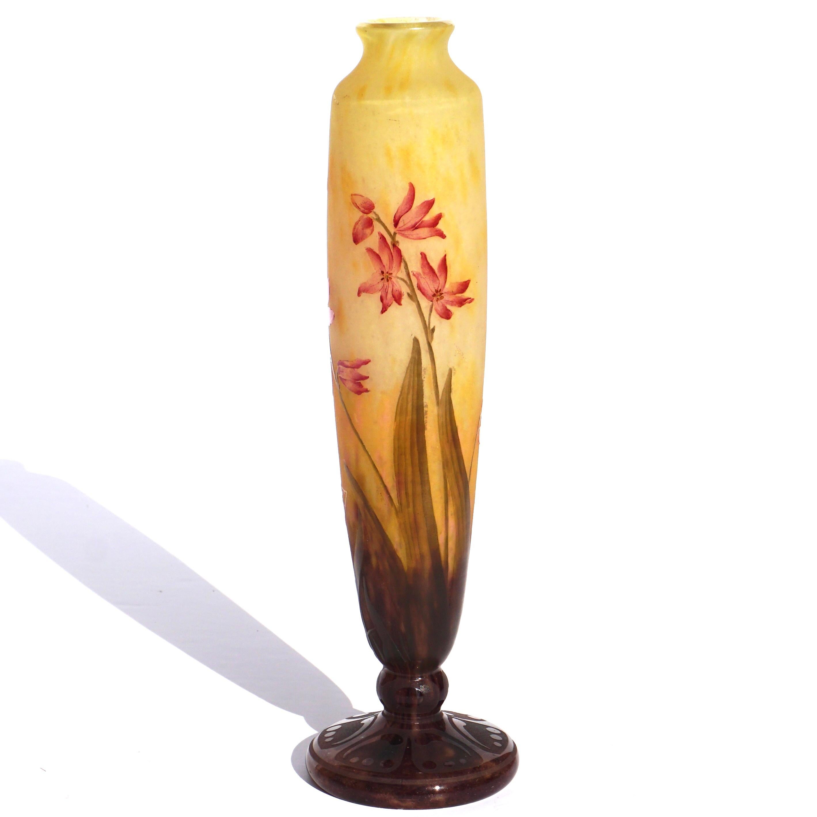 Large Daum Nancy Flower Enameled Cameo Art Nouveau Vase For Sale at ...