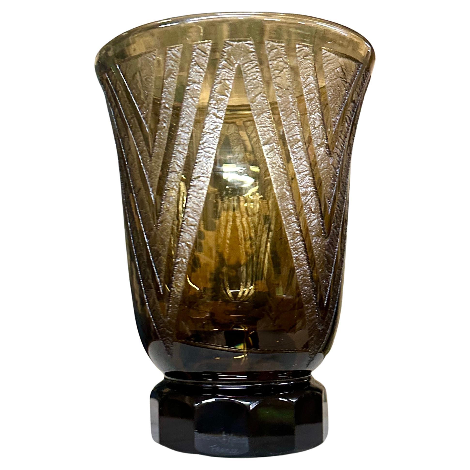 Daum Modernist French Art Deco Deep Acid-Etched Glass at 1stDibs