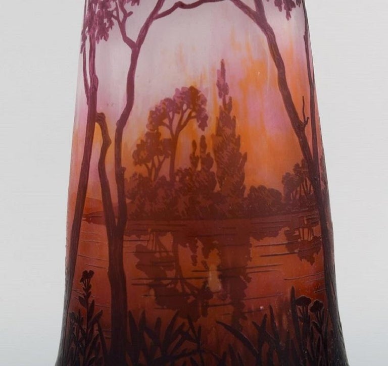 Daum Nancy, France, Large Antique Vase in Art Glass with Landscape and ...