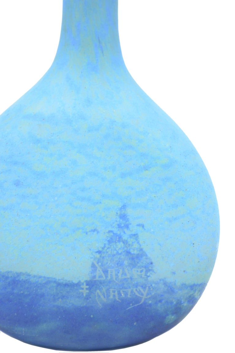 Daum Nancy, Large Blue Vase with Long Neck For Sale at 1stDibs