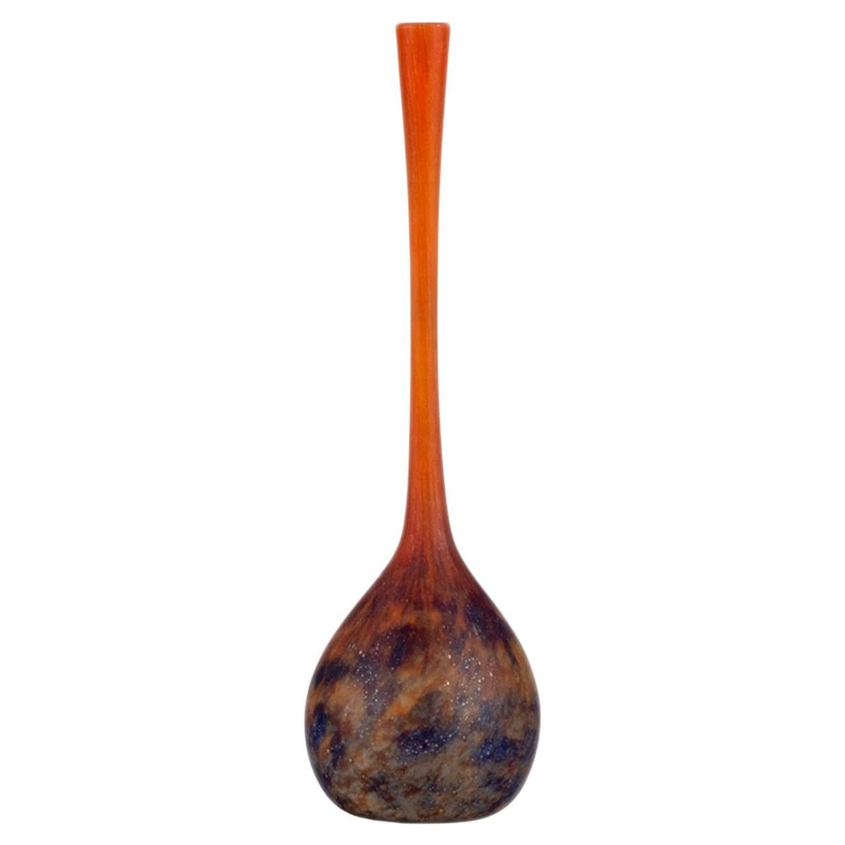 Daum Nancy, Red and Blue Vase with Long Neck For Sale at 1stDibs