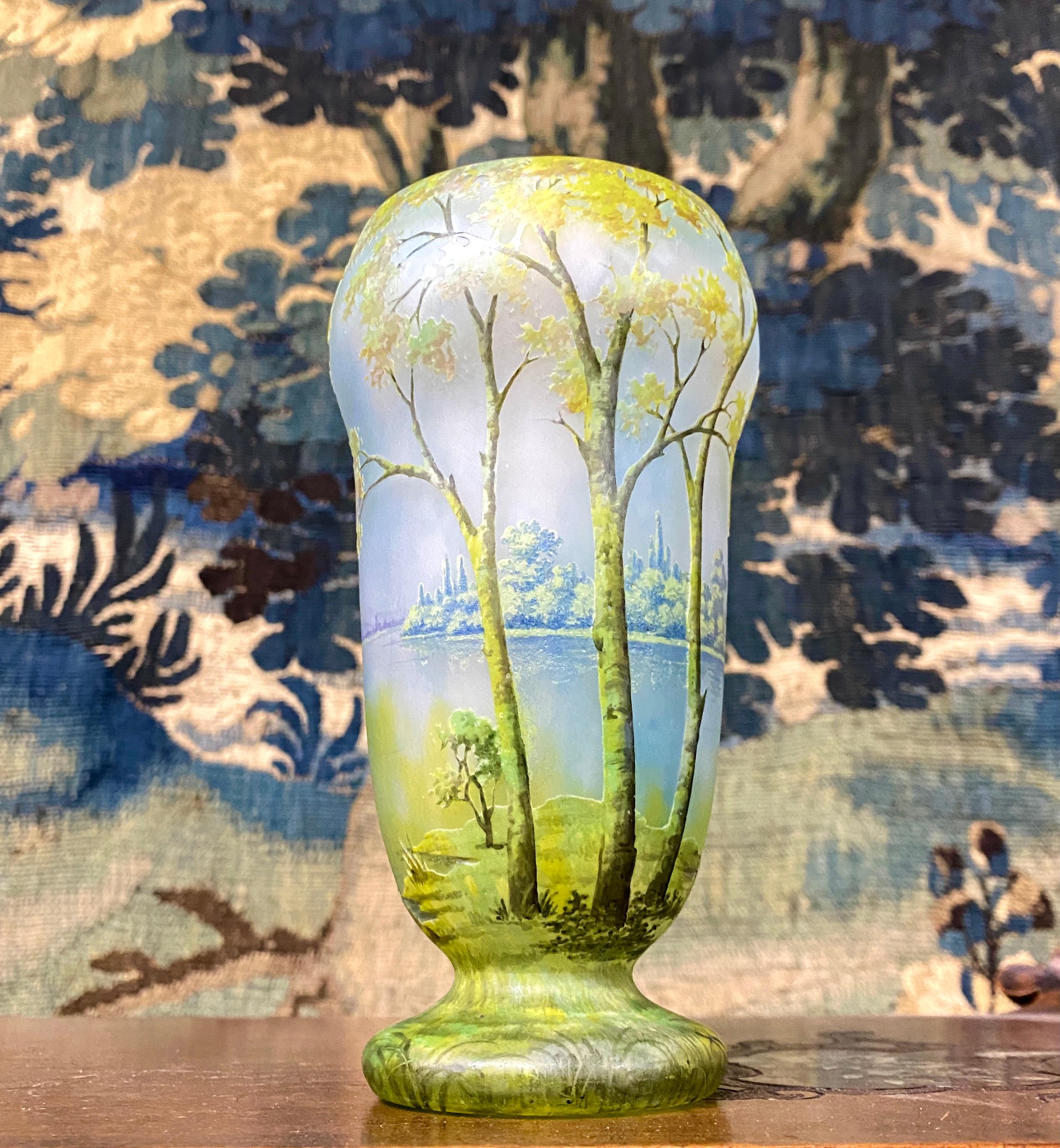 Daum Nancy, Vase Decorated with Undergrowth and Lake Landscape, Art ...