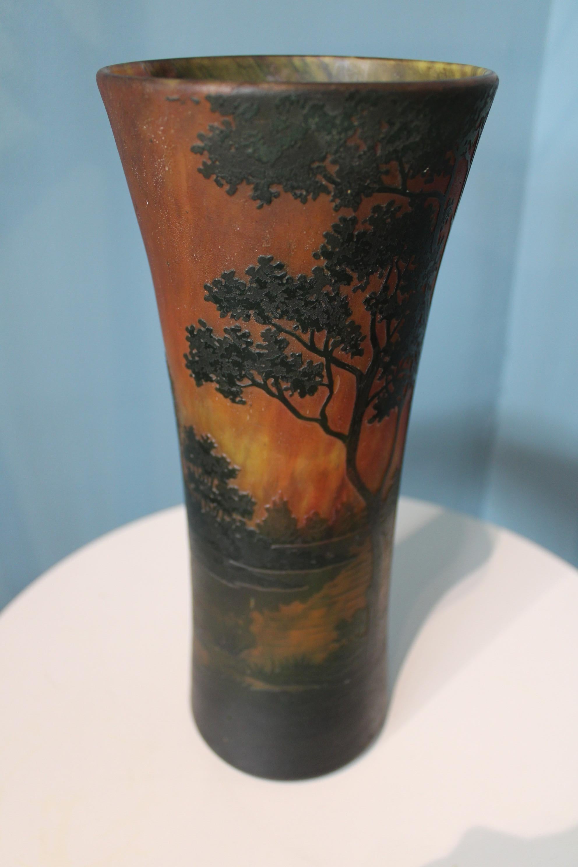 Daum Nancy Paste Glass Vase, Forest Decor, Art Nouveau, France, 20th ...