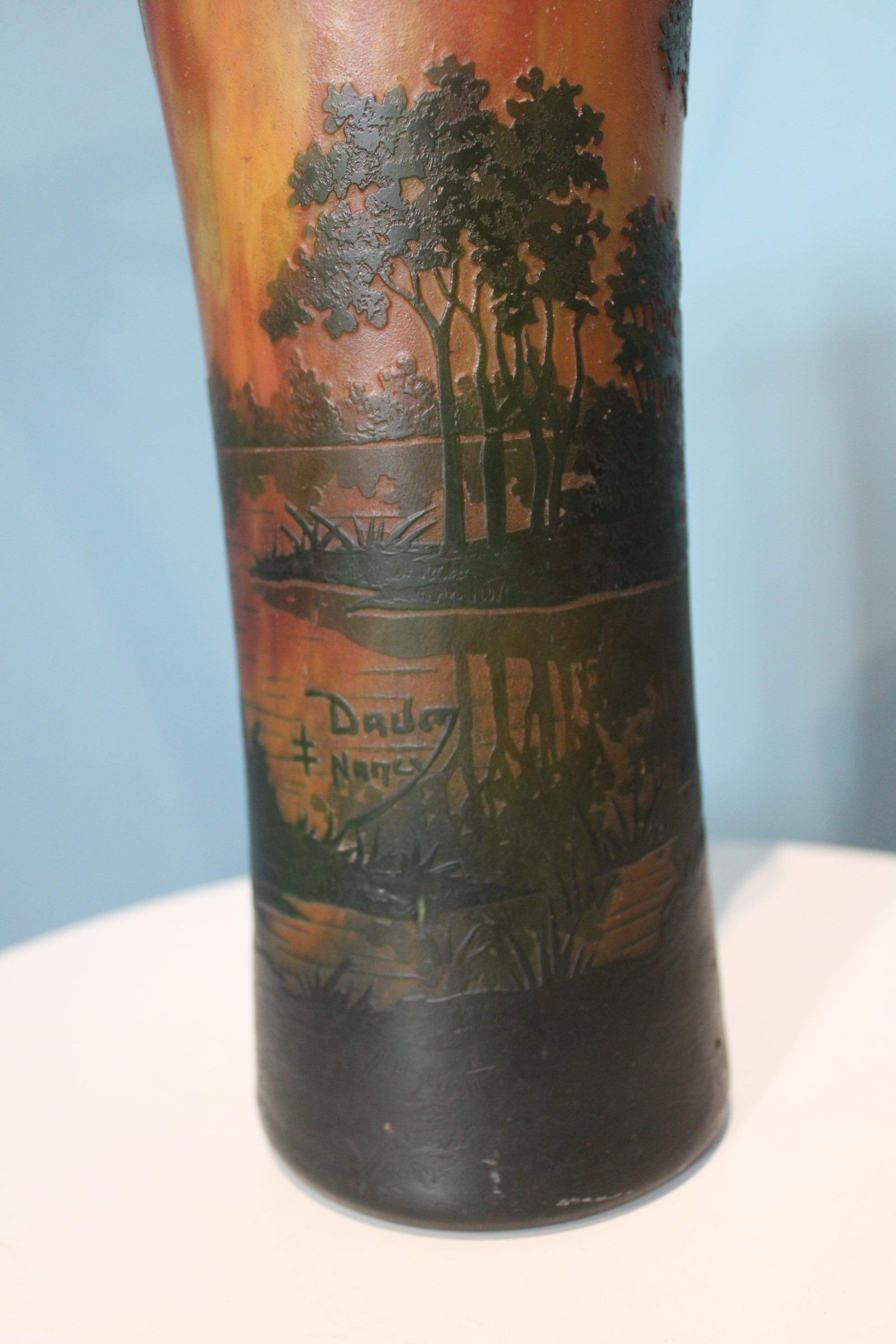 Daum Nancy Paste Glass Vase, Forest Decor, Art Nouveau, France, 20th ...