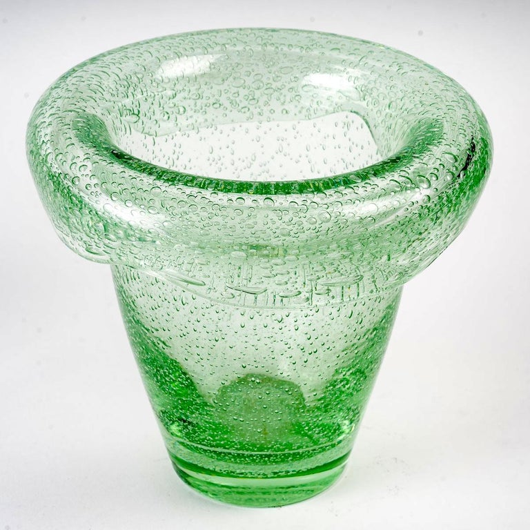 Daum Nancy, Vase with Upturned Rim Light Green Bubbled Glass For Sale ...