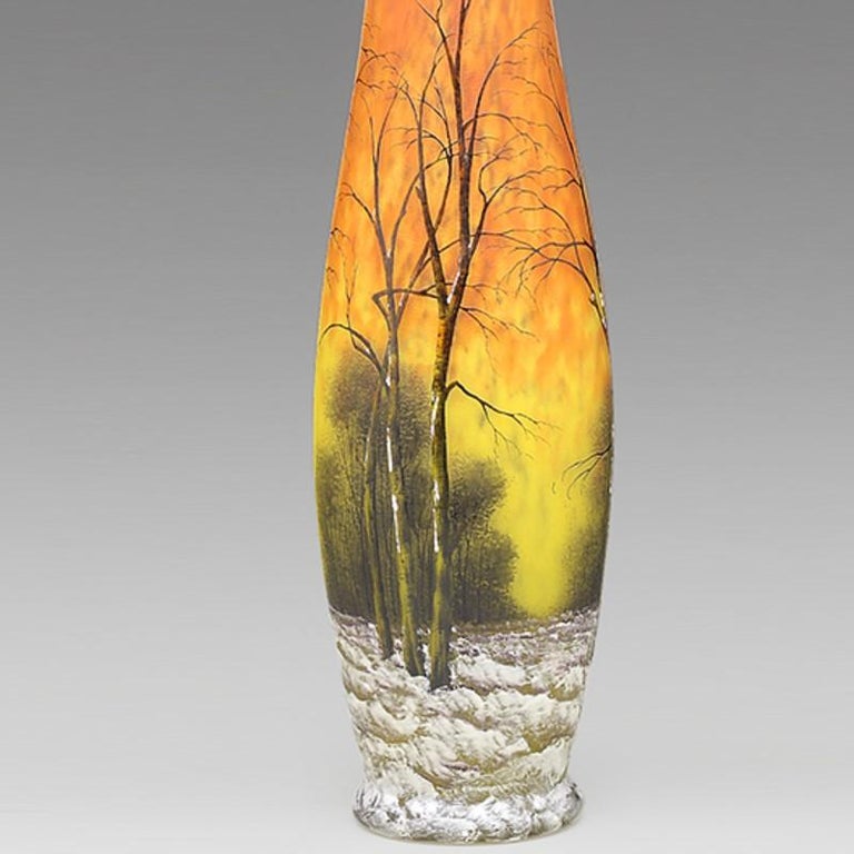 Daum Nancy "Winter Scene" Art Nouveau Glass Vase at 1stDibs