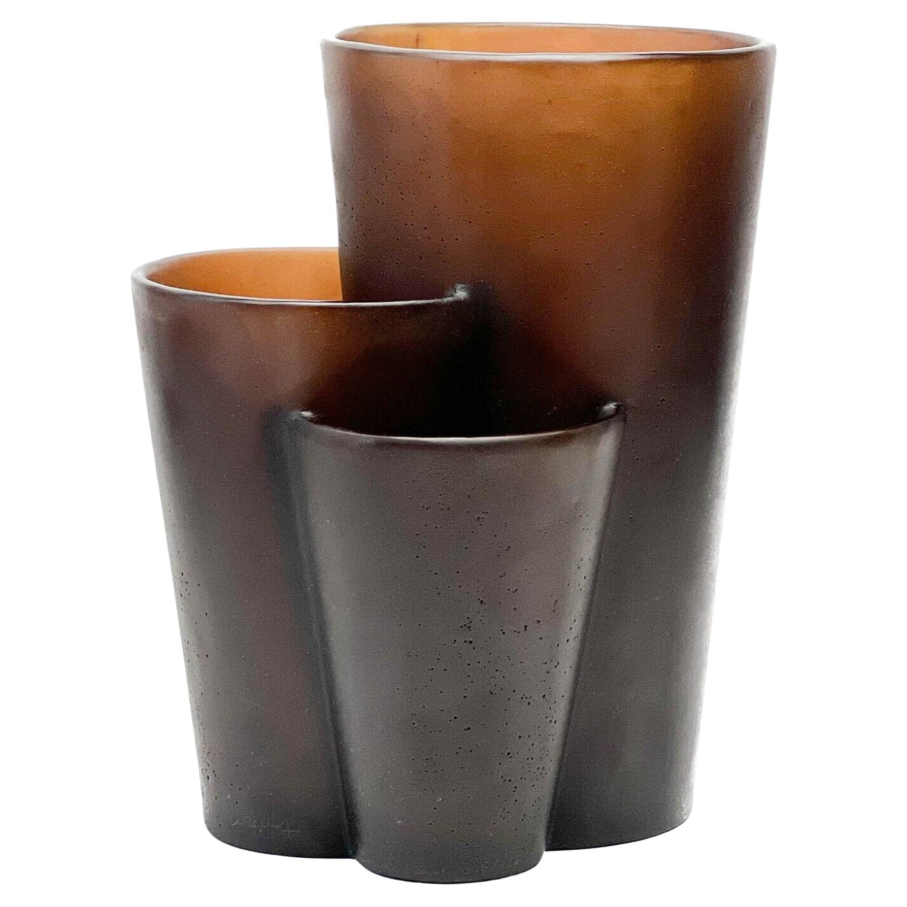 Daum Pate de Verre Brown Glass Twins Series Vase L Christophe Pillet ...