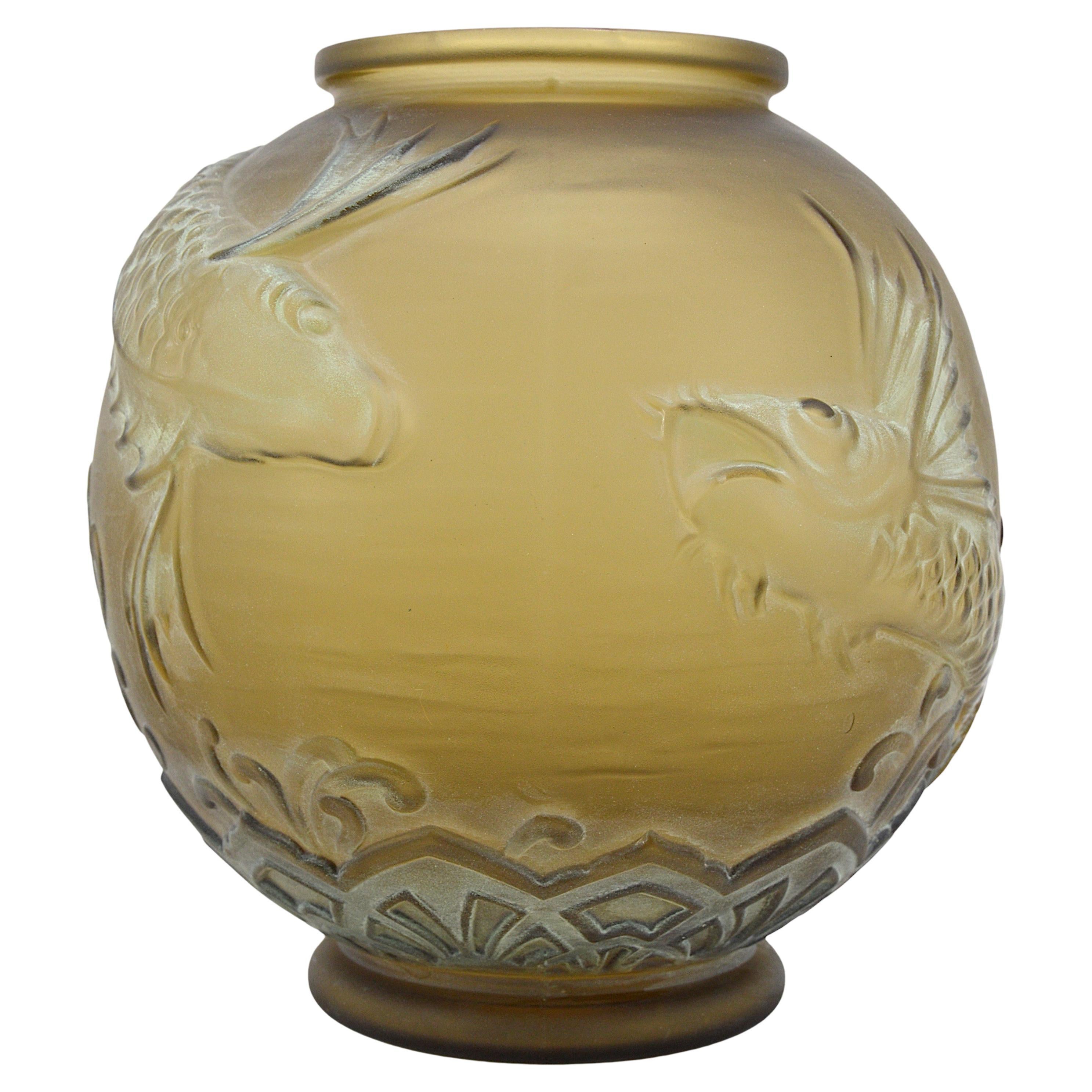 Grand vase Pierre D'Avesn Grand vase Art Déco français Poisson volant ...