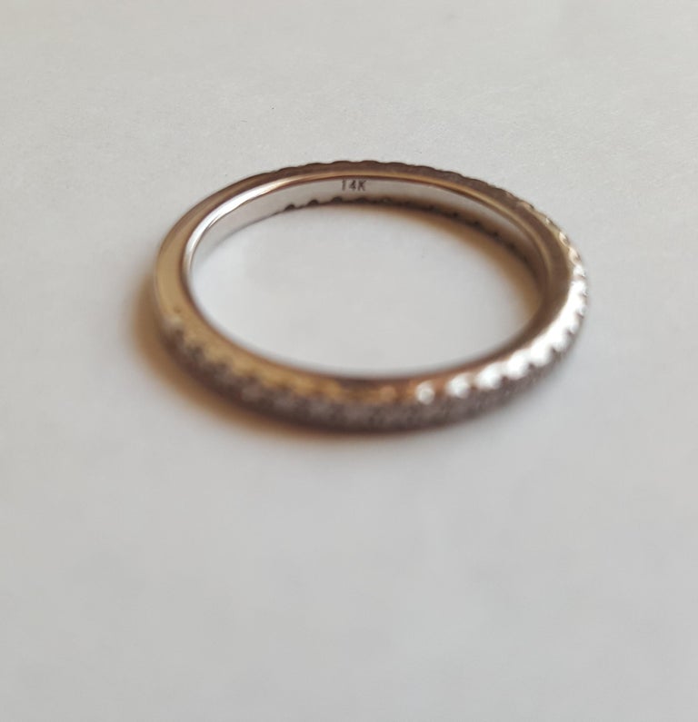 Daussi Designer 14 Karat White Gold Diamond Wedding Band Flat One Side