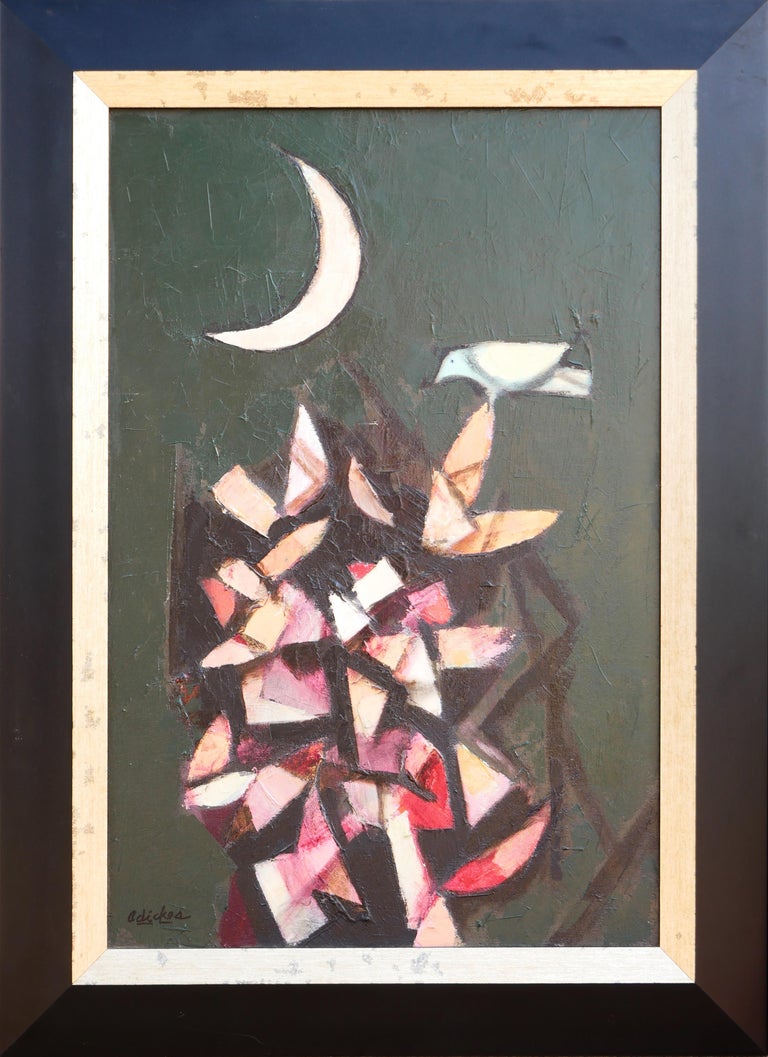David Adickes - "Abstract Leaves, Bird, and Moon" Modern Abstract ...