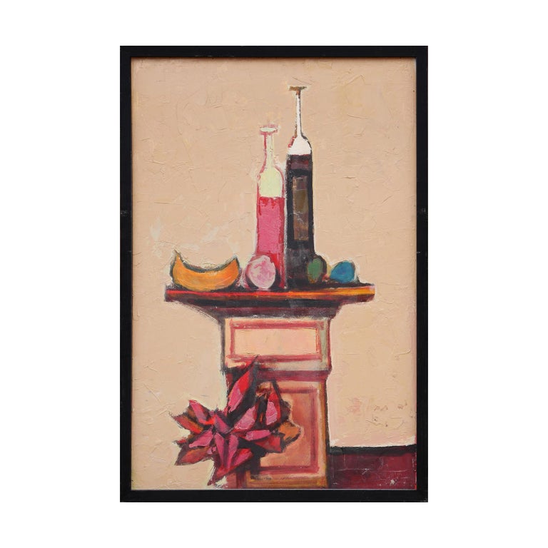 David Adickes - "Still Life on Pedestal" Orange-Toned Abstract Still ...