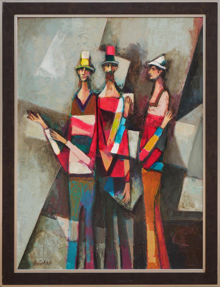 David Adickes - "Three Men with Hats, Cubist" Modern Abstract Colorful ...