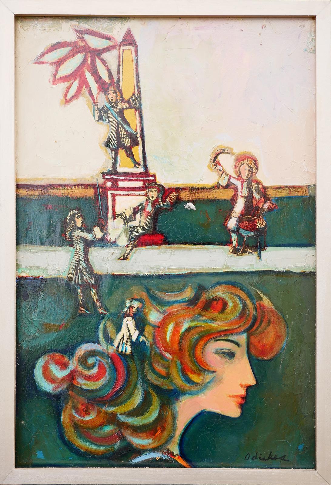 David Adickes - "Wild Hair, Paris" Green and Orange Abstract Figurative ...