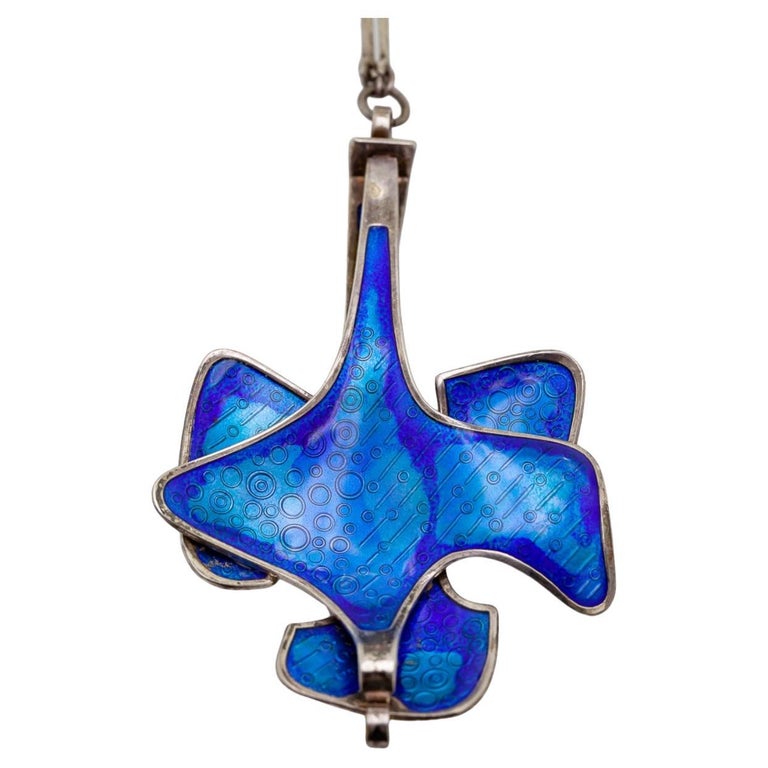 David Andersen Blue Enamel Sterling Silver Necklace For Sale at 1stDibs