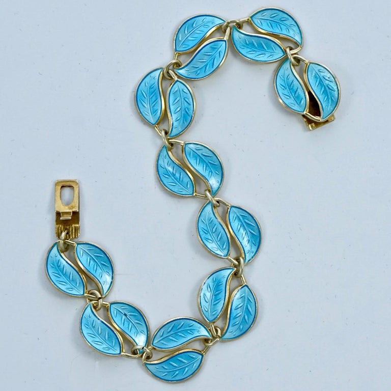 David Andersen Gold Plated Sterling Silver Blue Enamel Double Leaf ...