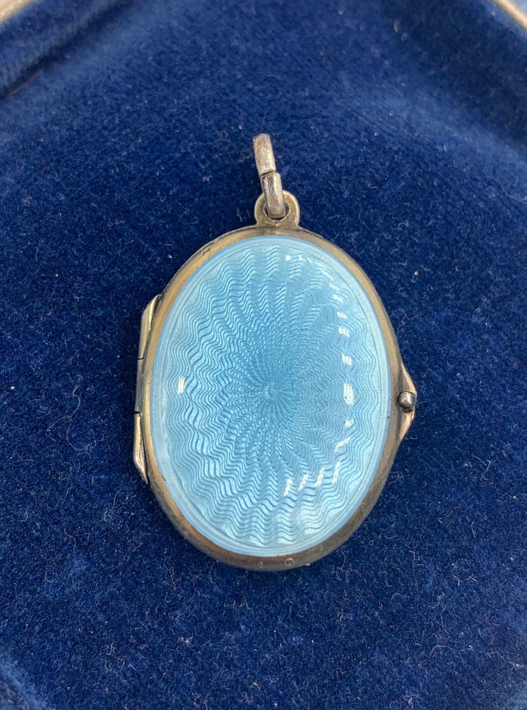 David Andersen Robin's Egg Blue Guilloche Enamel Sterling Silver Locket ...