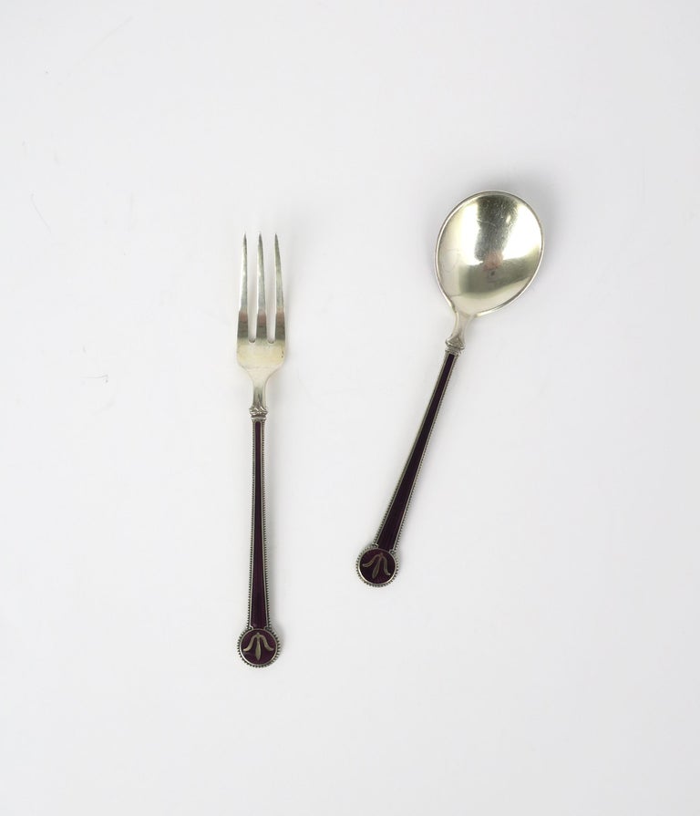 David Andersen Sterling Silver Enamel Fork Spoon Appetizer Serving Set ...