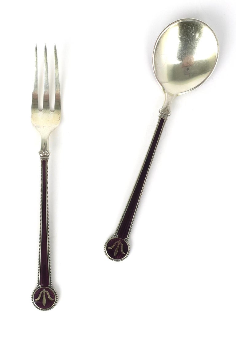 David Andersen Sterling Silver Enamel Fork Spoon Appetizer Serving Set ...