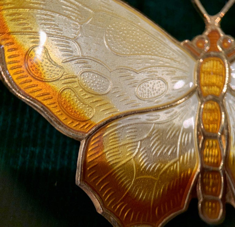 David Andersen White Yellow Orange Enamel Butterfly Brooch Pin at ...