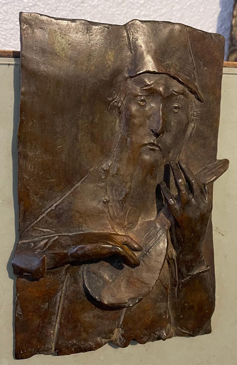 David Aronson - Bronze Sculpture Relief Troubadour Figurative American ...