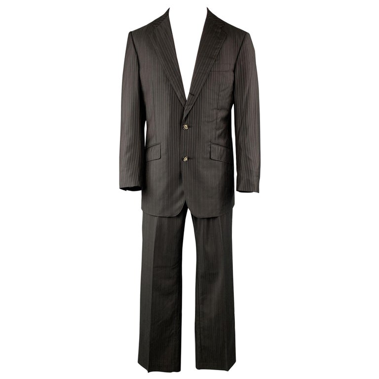 DAVID AUGUST 40 Black and Brown Stripe Wool Notch Lapel 34 x 30 Suit at ...