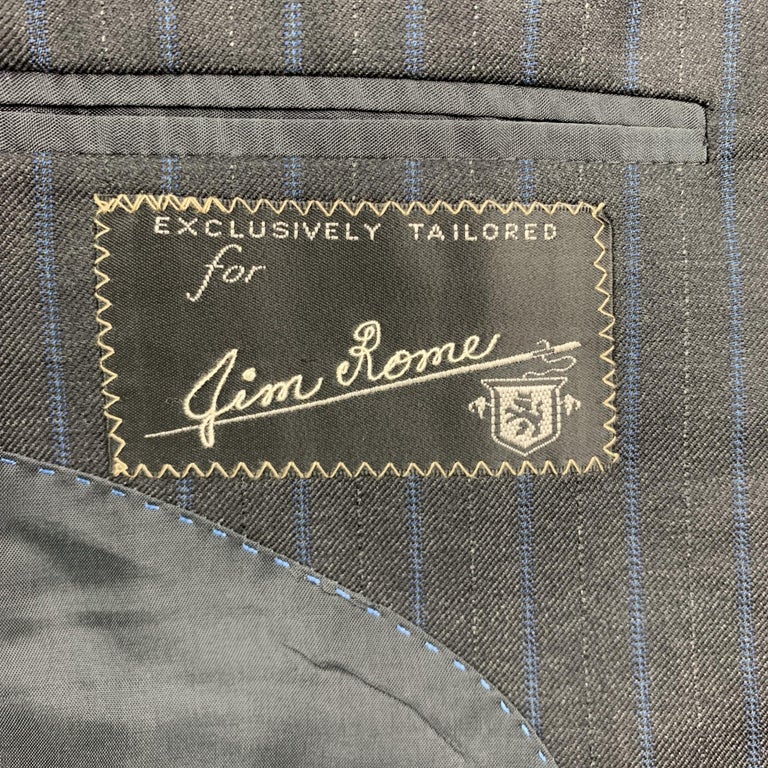 DAVID AUGUST Size 40 Charcoal and Blue Stripe Wool Notch Lapel 34 x 30 ...