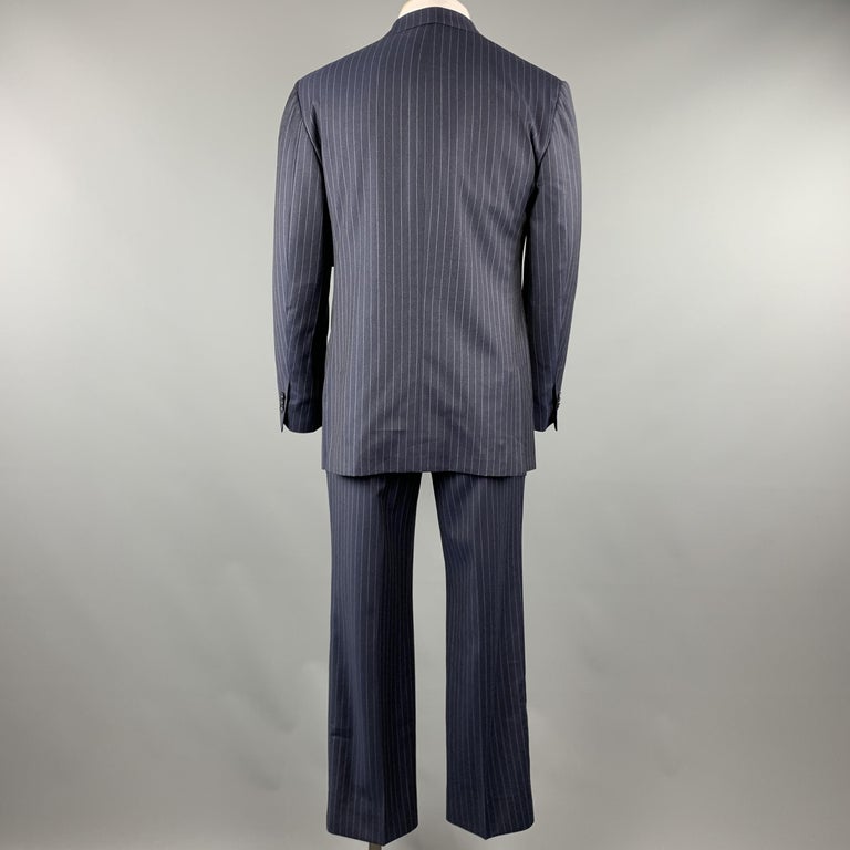 DAVID AUGUST Size 40 Navy and Gray Stripe Wool Peak Lapel 34 x 30 Suit ...