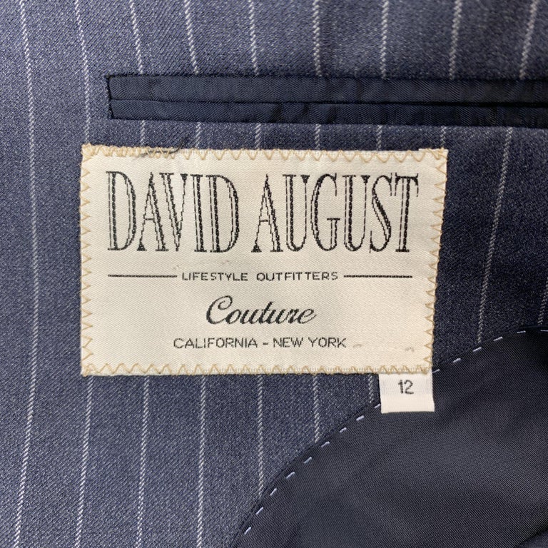 DAVID AUGUST Size 40 Navy and Gray Stripe Wool Peak Lapel 34 x 30 Suit ...