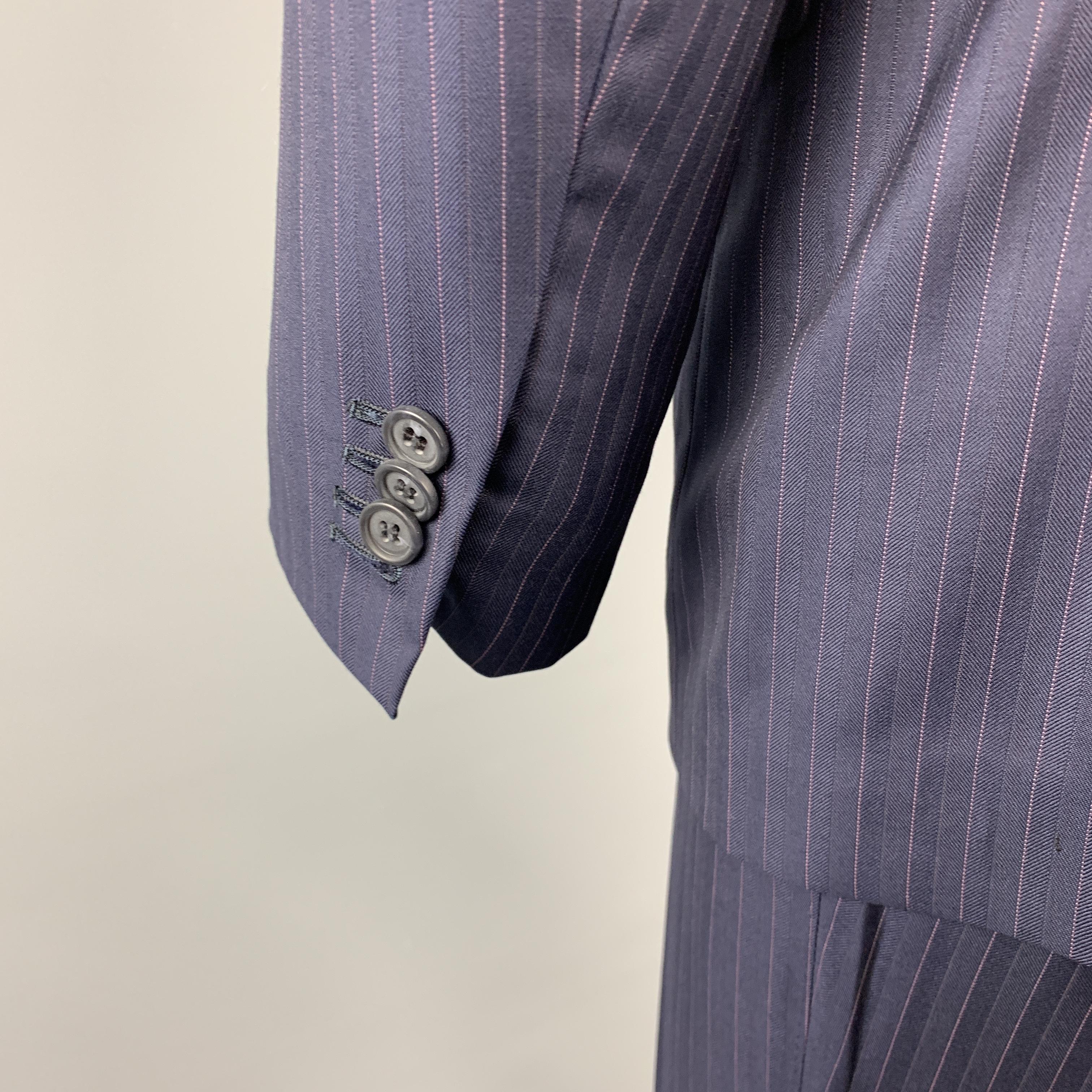 DAVID AUGUST Size 40 Navy and Pink Stripe Wool Peak Lapel 34 x 30 Suit ...