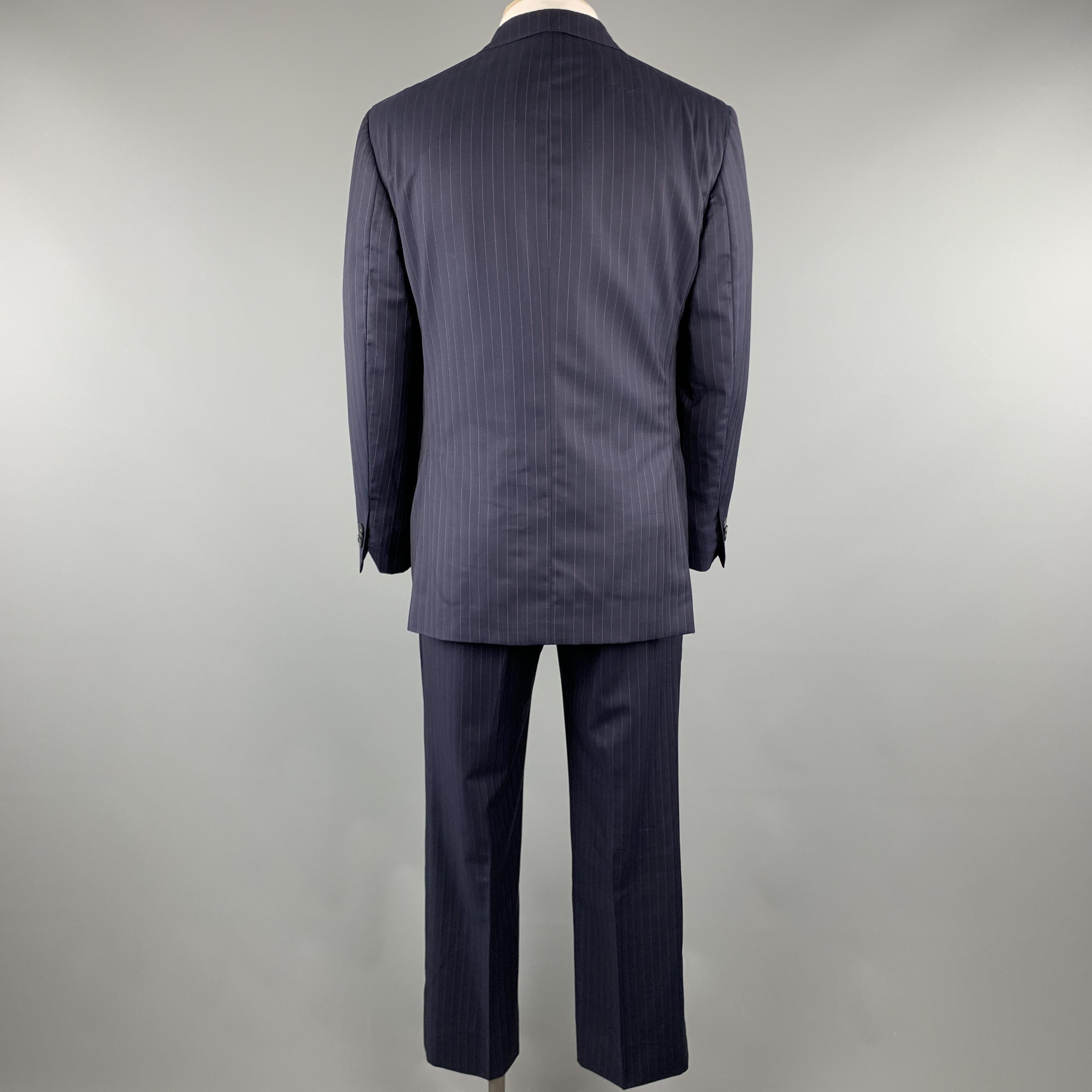 DAVID AUGUST Size 40 Navy and Pink Stripe Wool Peak Lapel 34 x 30 Suit ...