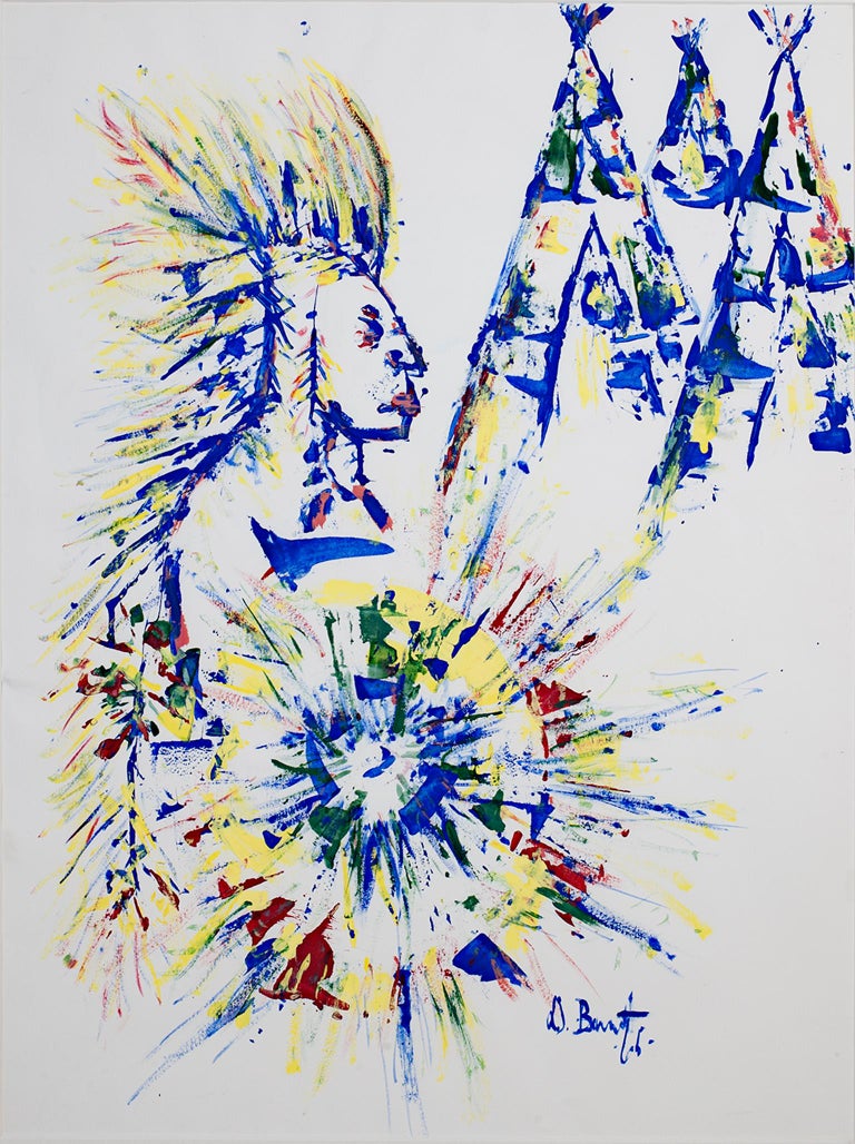 David Barnett - "Indian Pow-Wow," Original Tempera Painting signed by ...