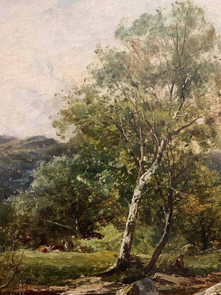 David Bates b.1840 - 19th century English River landscape with man ...