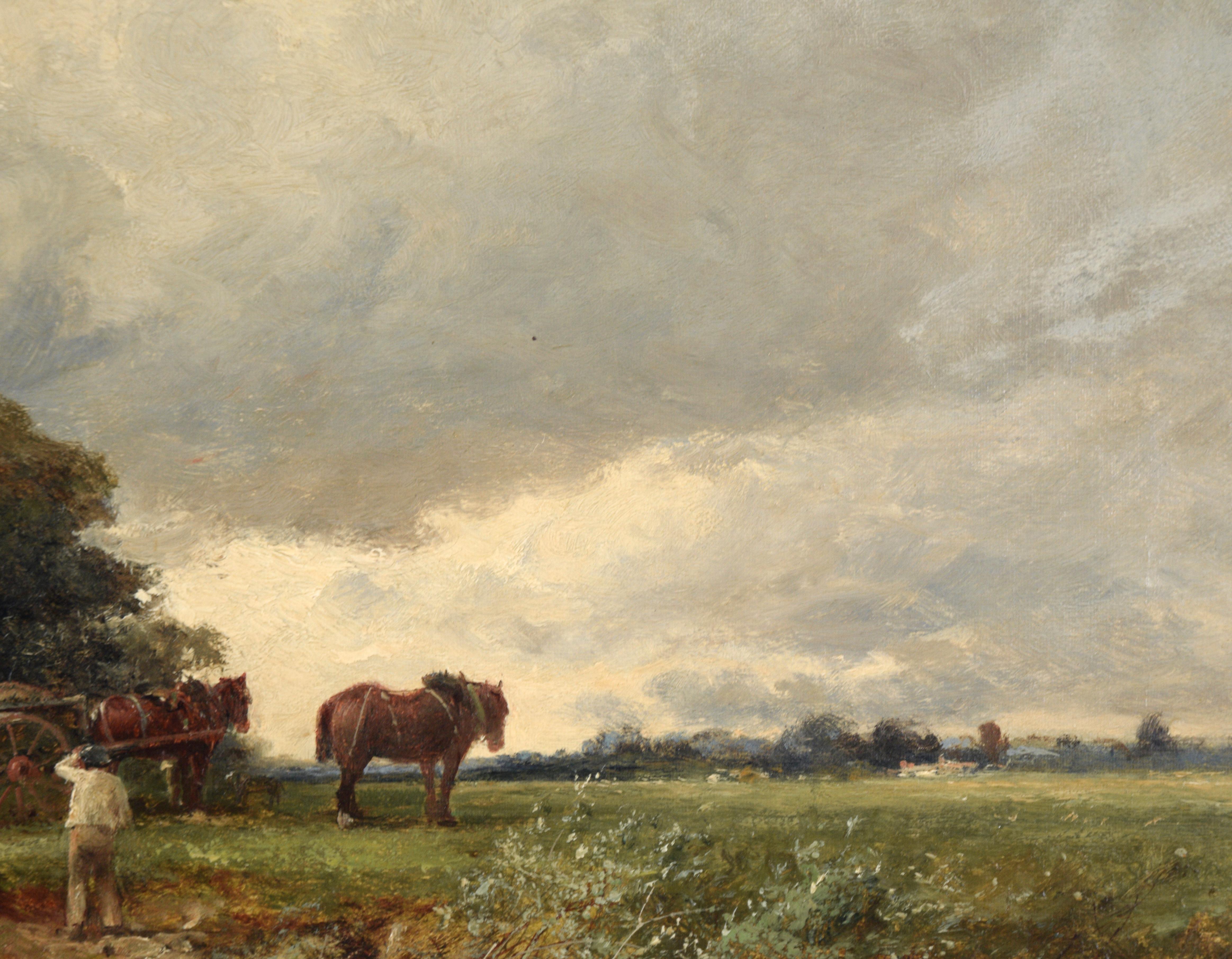 David Bates b.1840 - "Mending the Bank" 1899 - English Pastoral Oil on ...