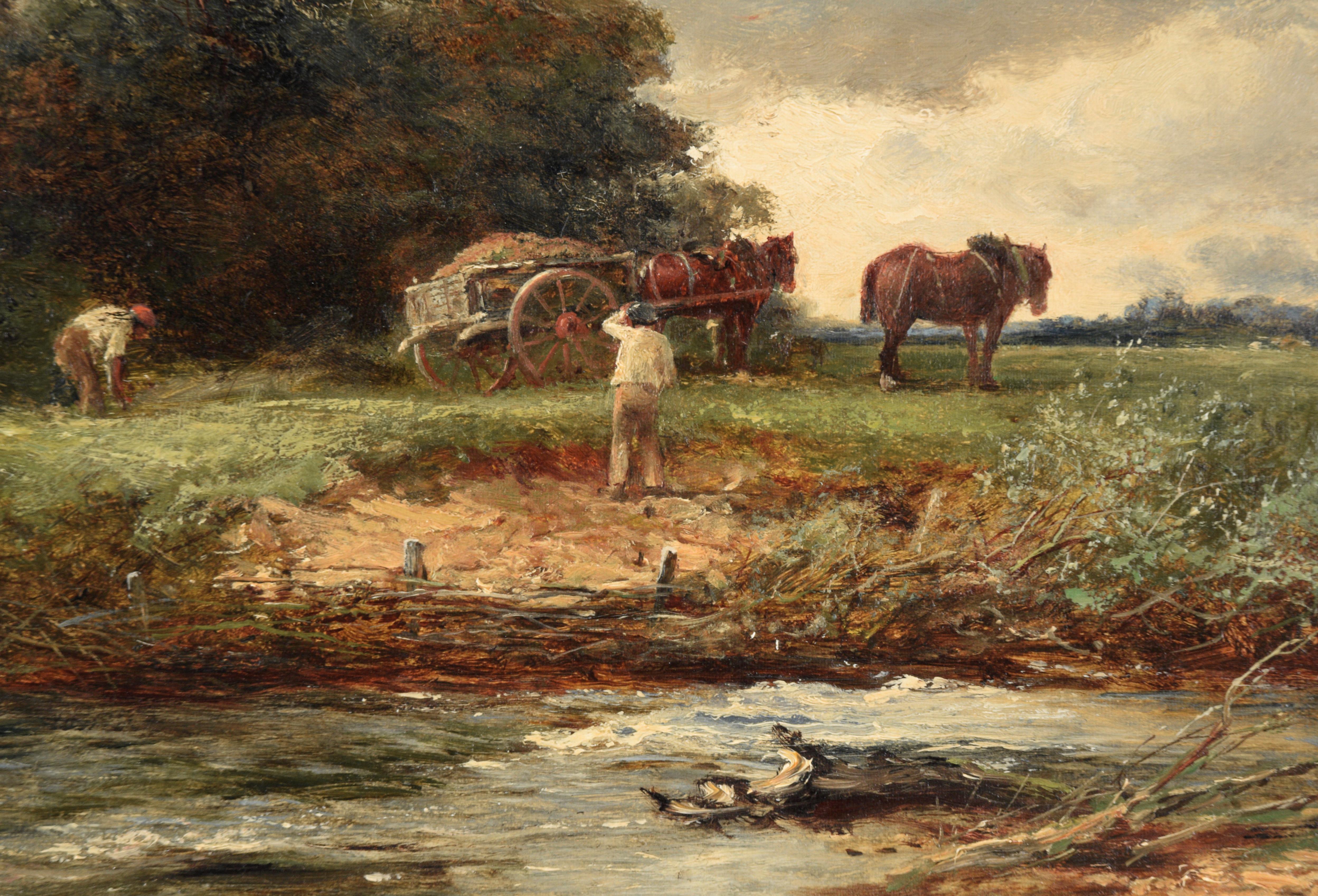 David Bates b.1840 - "Mending the Bank" 1899 - English Pastoral Oil on ...