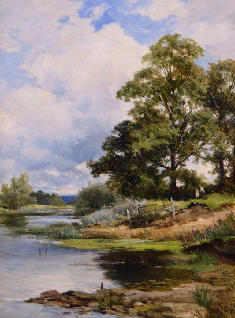 David Bates b.1840 - River landscape oil painting of the Avon below ...