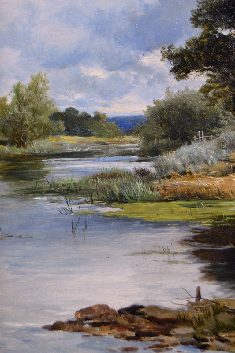 David Bates b.1840 - River landscape oil painting of the Avon below ...