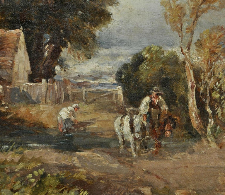 David Cox - Figures by a Mill - Fine English Oil on Canvas Antique ...