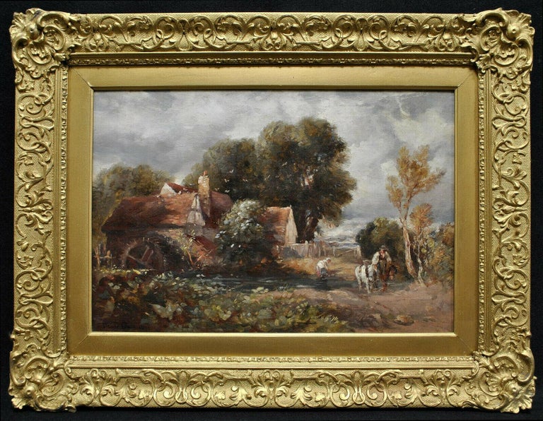David Cox - Figures by a Mill - Fine English Oil on Canvas Antique ...