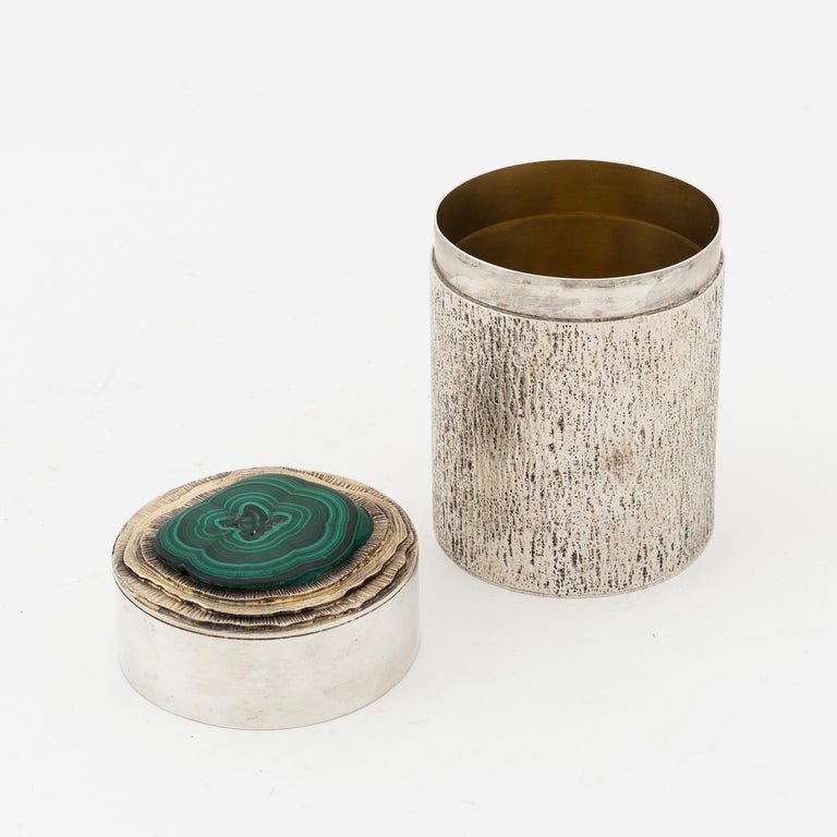 David Deakin Silver and Malachite Box for Deakin and Francis England ...