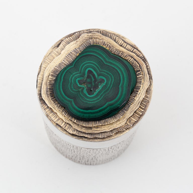 David Deakin Silver and Malachite Box for Deakin and Francis England ...