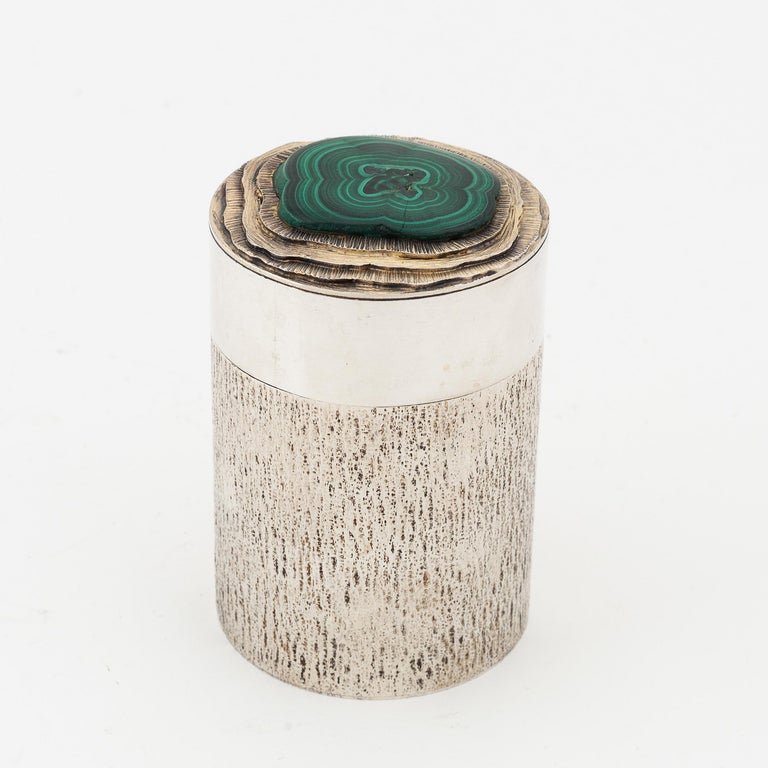 David Deakin Silver and Malachite Box for Deakin and Francis England ...