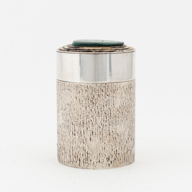 David Deakin Silver and Malachite Box for Deakin and Francis England ...