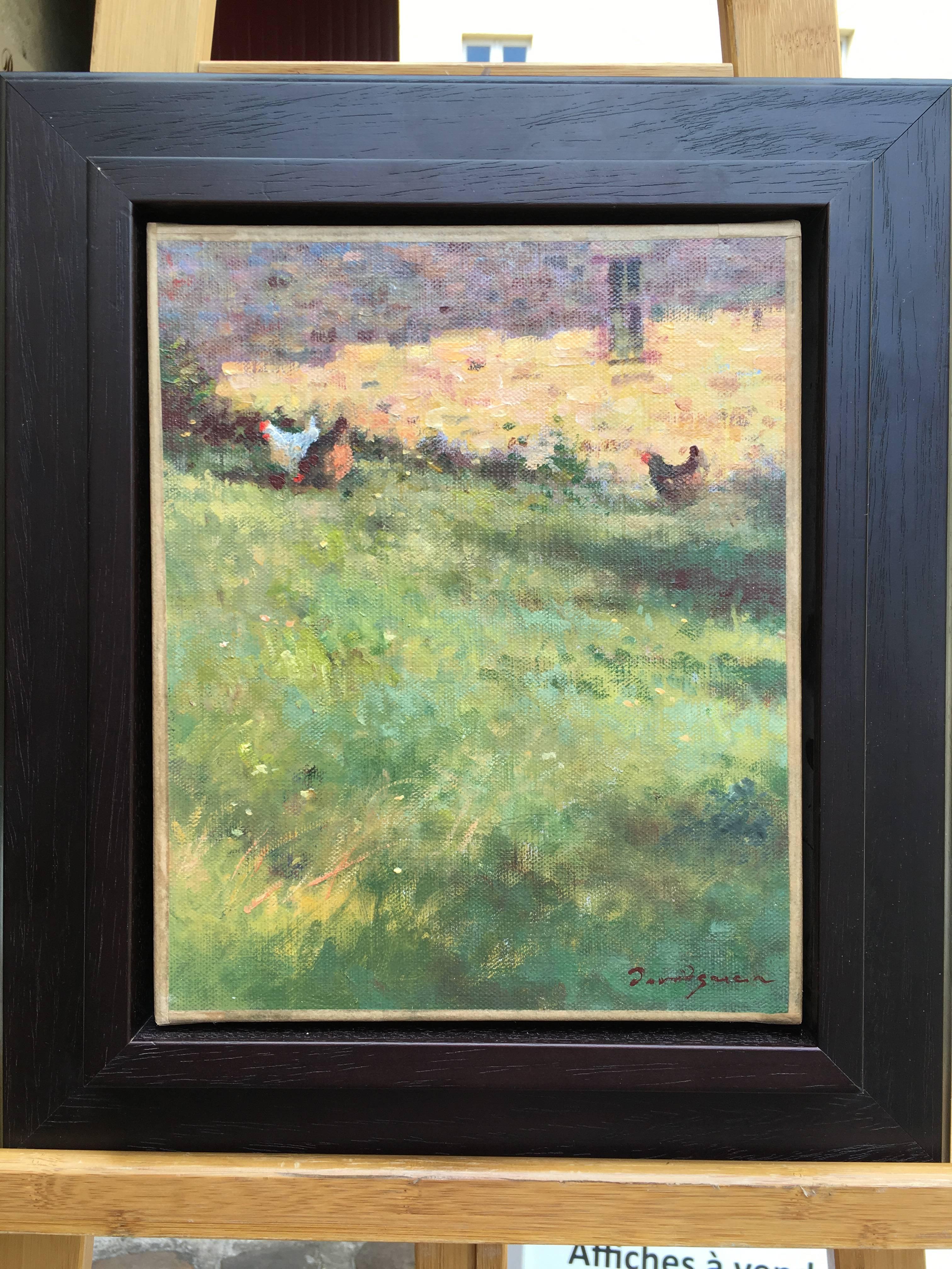 David Garcia - "Three chickens", little oil on canvas, impressionist ...