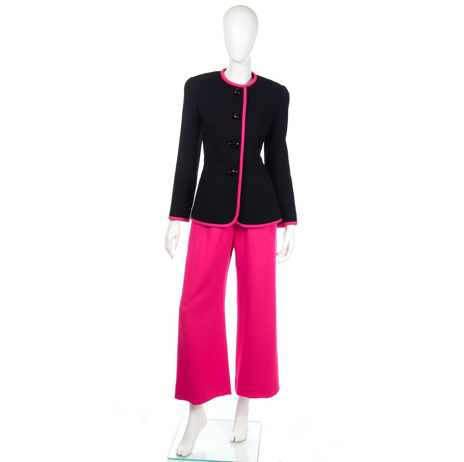 David Hayes Vintage Pant Suit Black Wool Crepe Jacket and Wide Leg Hot ...