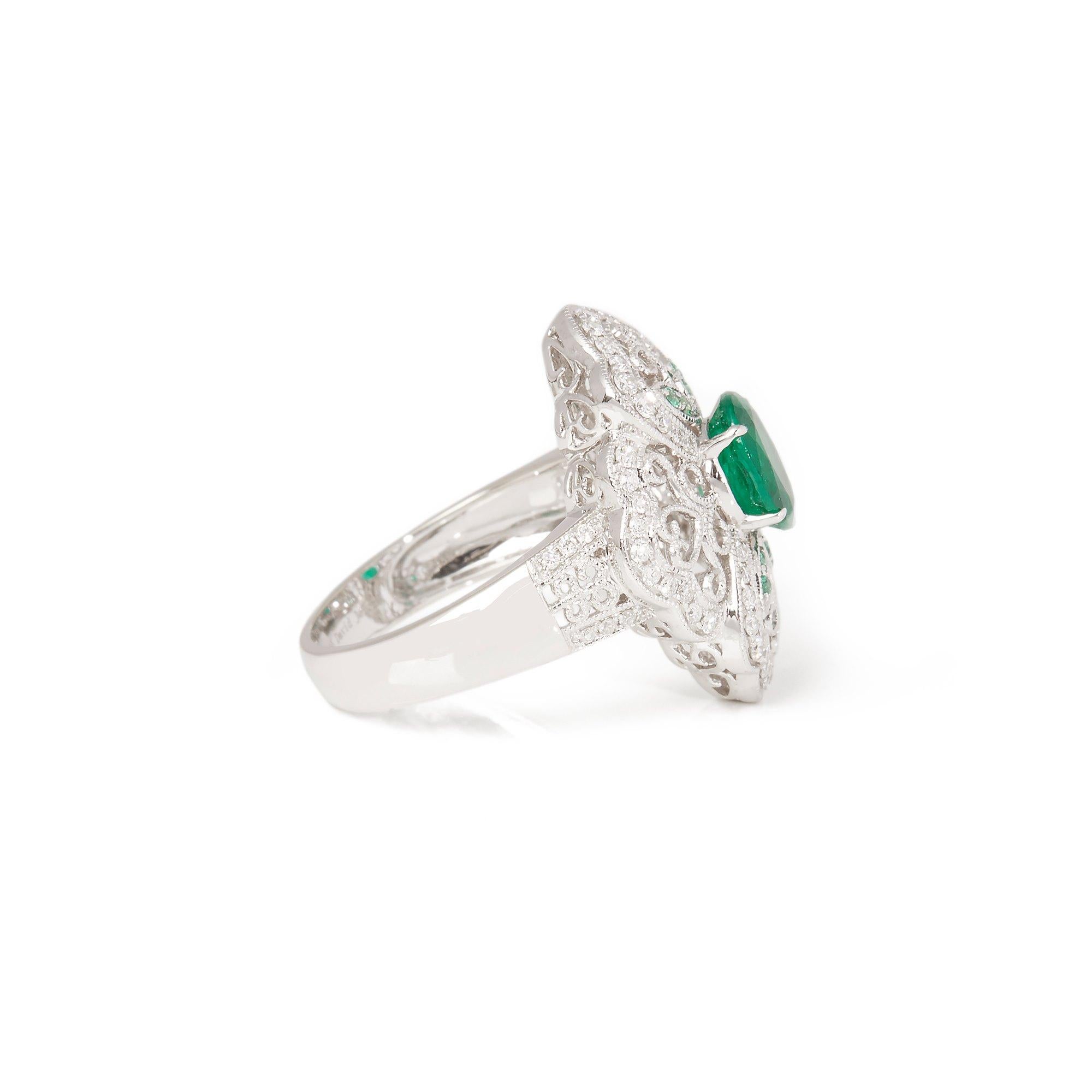 Certified 1.72ct Oval cut Emerald and Diamond 18ct gold Ring For Sale ...