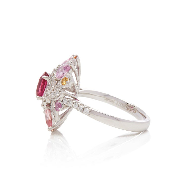 Platinum Ruby, Diamond and Mixed Sapphire Cluster Ring For Sale at 1stDibs