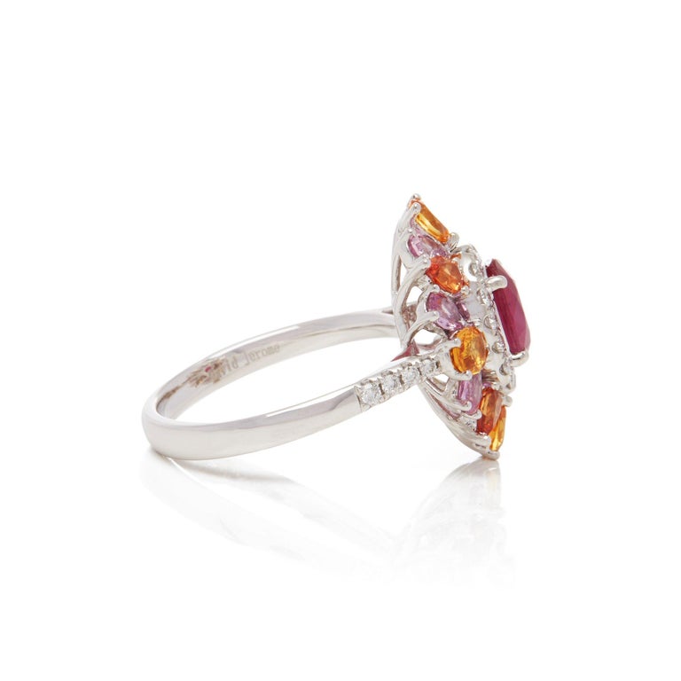 Platinum Ruby , Diamond and Mixed Sapphire Cluster Ring For Sale at 1stDibs