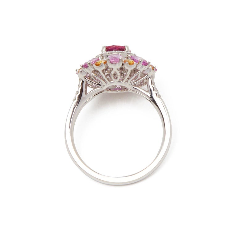 Platinum Ruby, Diamond and Mixed Sapphire Cluster Ring For Sale at 1stDibs
