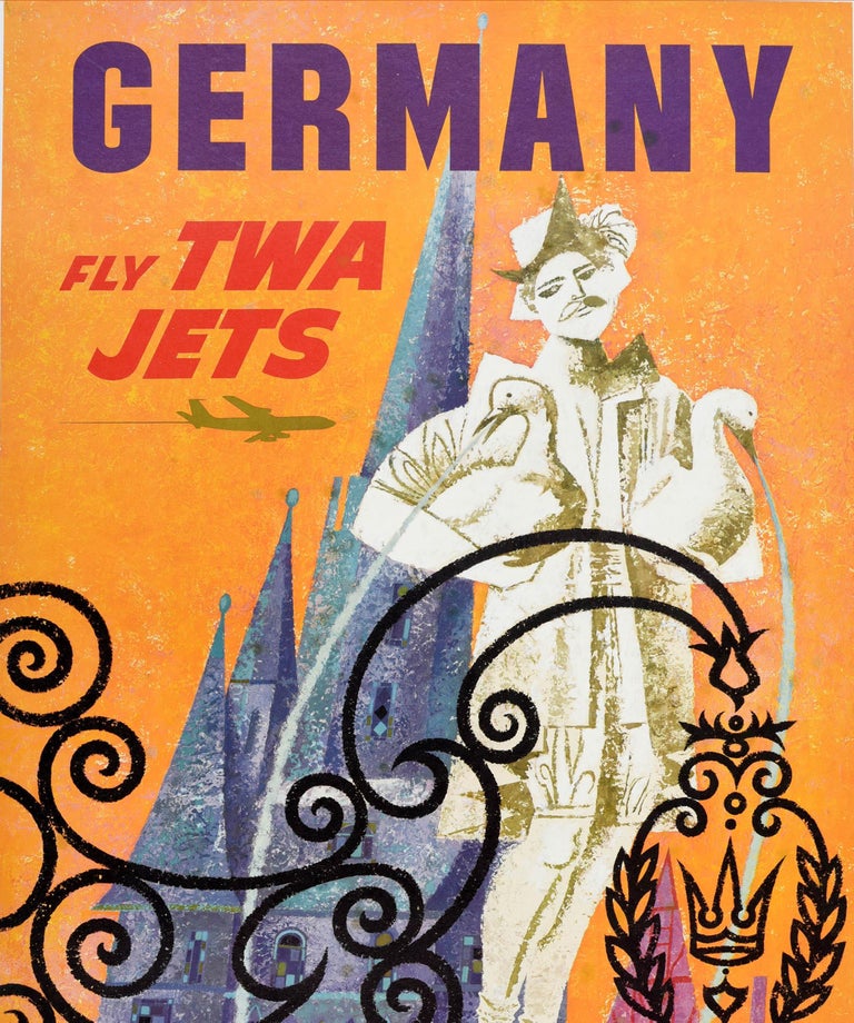 David Klein - Original Vintage Travel Poster Germany Fly TWA Airline ...